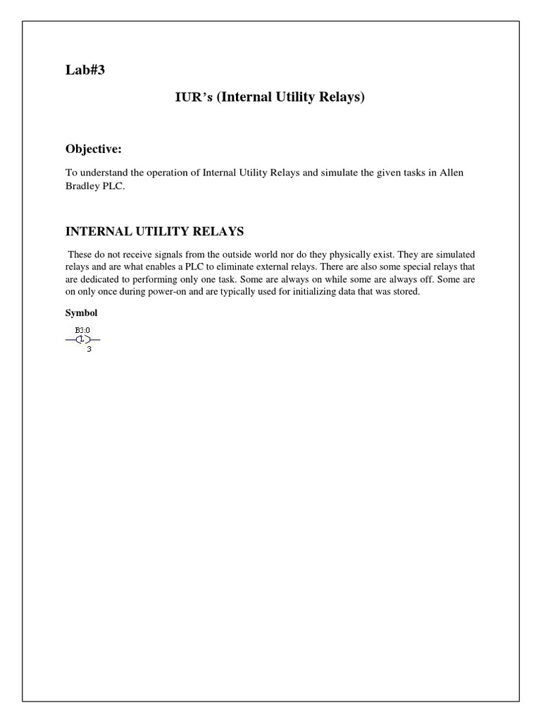 Lab#3 IUR's (Internal Utility Relays) : Objective | PDF