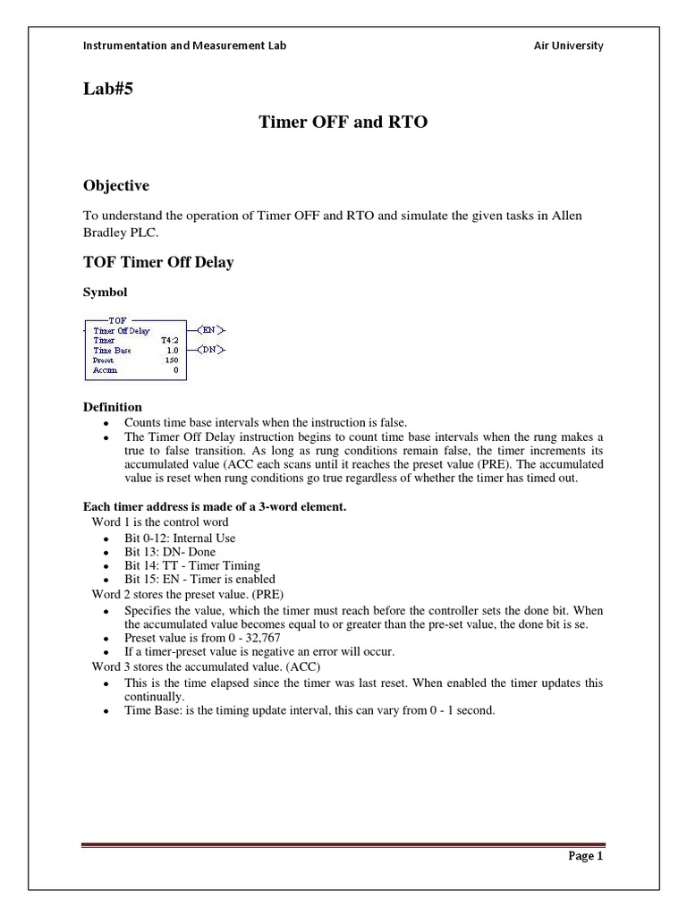 Lab#5 Timer OFF and RTO: Objective | PDF | Timer | Bit