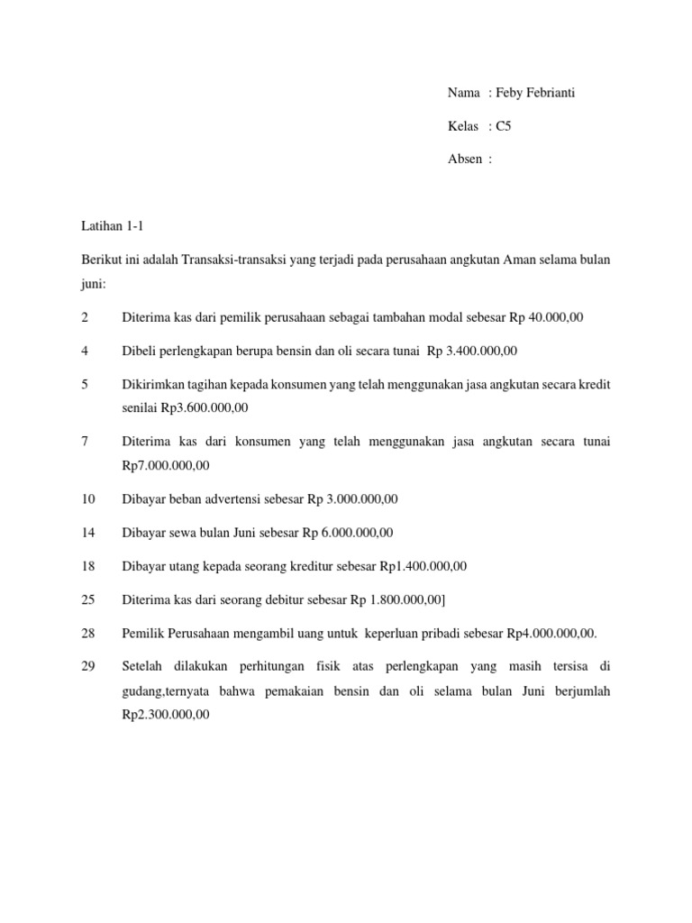 Latihan 1-1 Akuntansi Dasar Semester 1 PDF | PDF