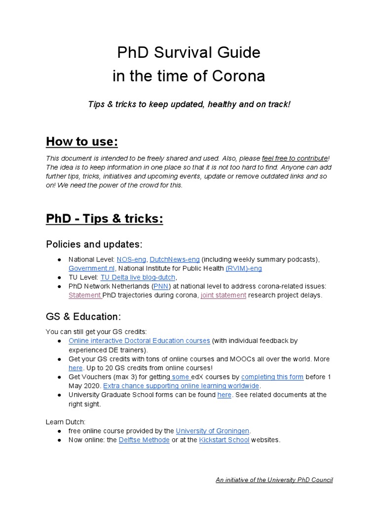 PHD Survival Guide in The Time of Corona | PDF | Educational Technology