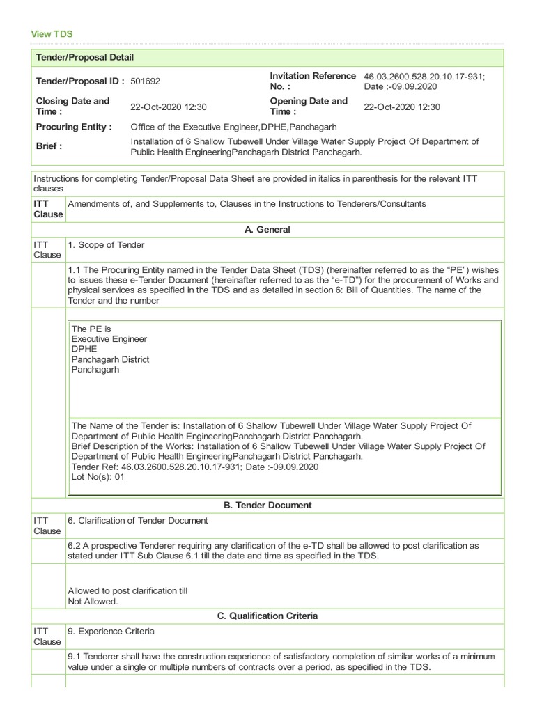 Tender/Proposal Detail Tender/Proposal ID: Invitation Reference No ...
