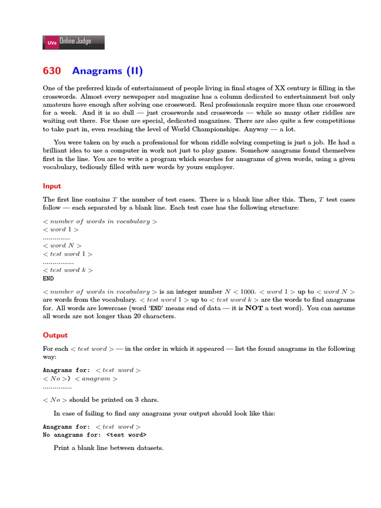 Anagrams (II) : Input | PDF | Teaching Methods & Materials