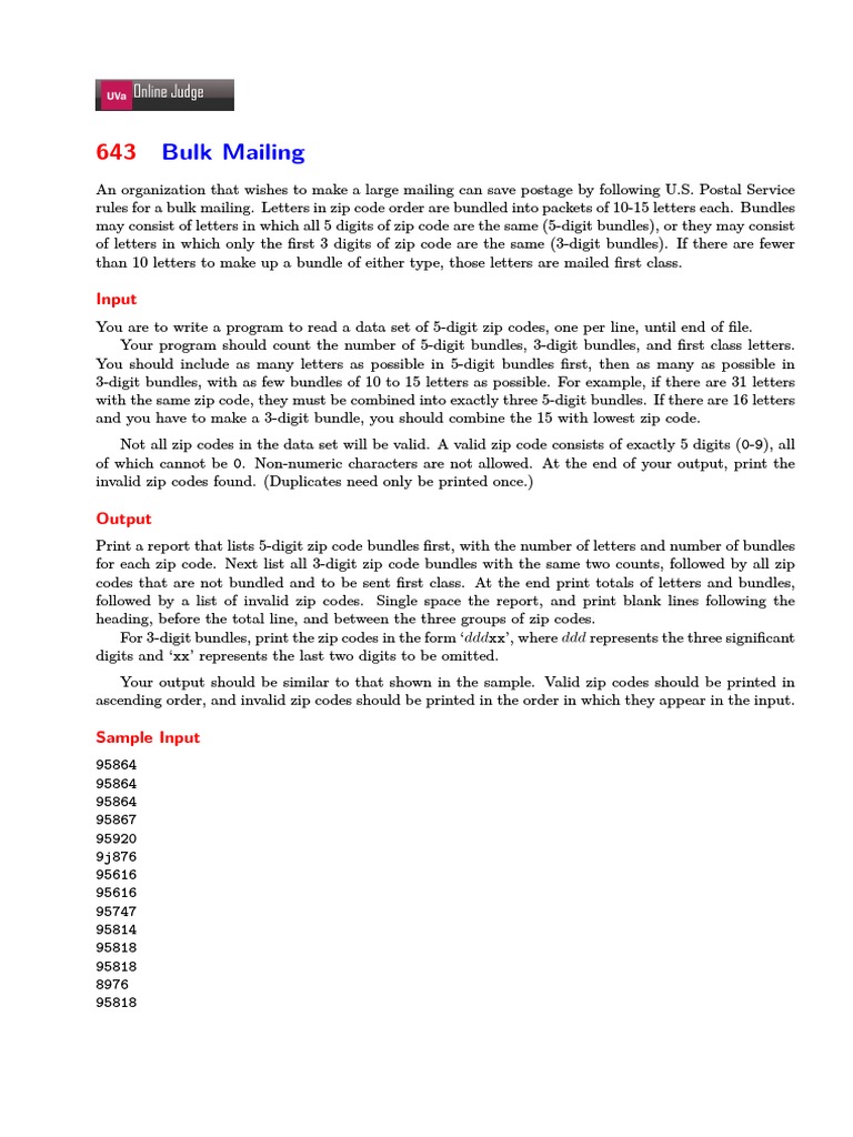 Bulk Mailing: Input | PDF | Zip Code | United States Postal Service