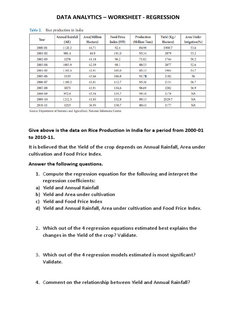 Data Analytics - Worksheet - Regression | PDF