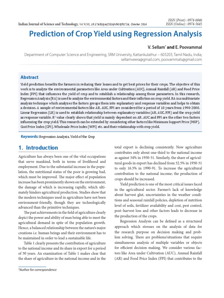 Prediction of Crop Yield Using Regression Analysis | PDF | Errors And ...