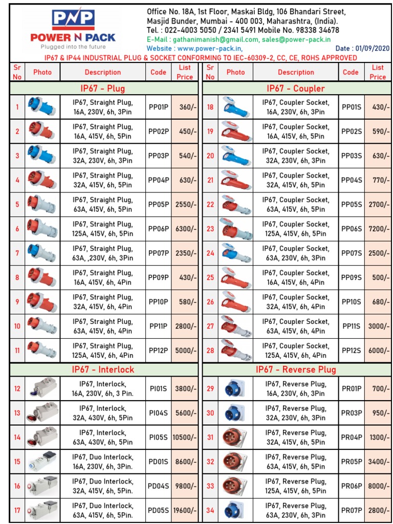 Industrial Plug & Socket Price List | PDF | Ac Power Plugs And Sockets ...