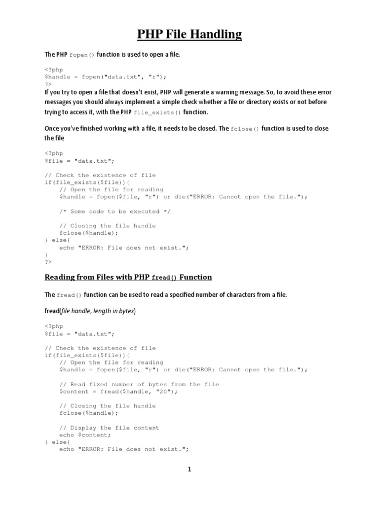 Php File Handling Reading From Files With Php Function Pdf 6549
