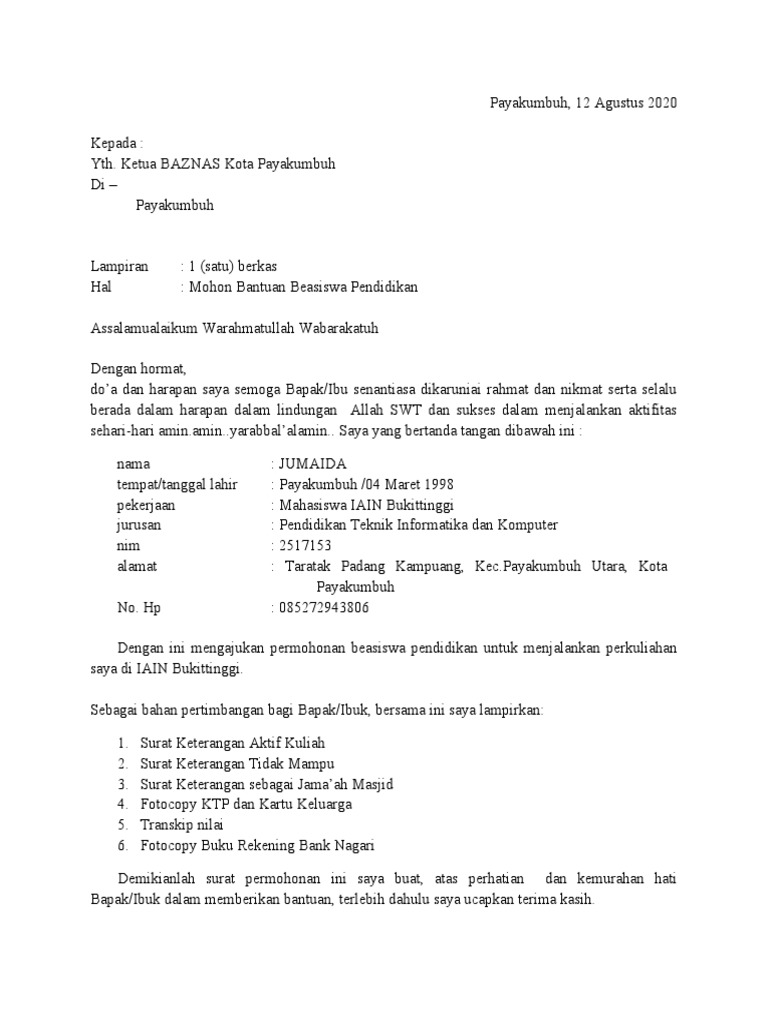 Surat Permohonan Baznas | PDF