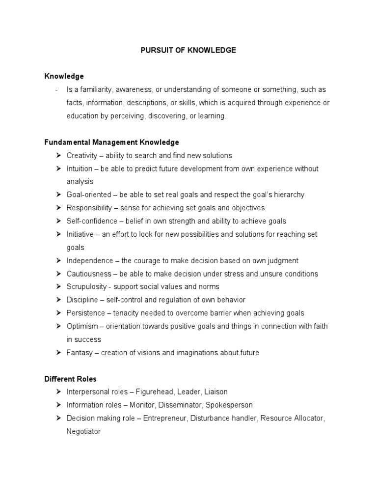 6 Pursuit of Knowledge | PDF | Skill | Entrepreneurship