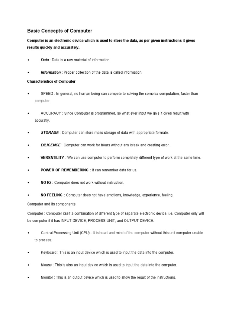 Basic Concepts of Computer | PDF