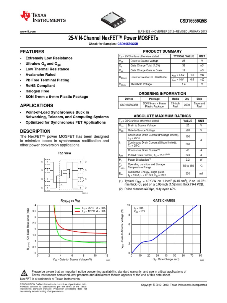 25-V N-Channel Nexfet™ Power Mosfets: Features | PDF | Field Effect ...