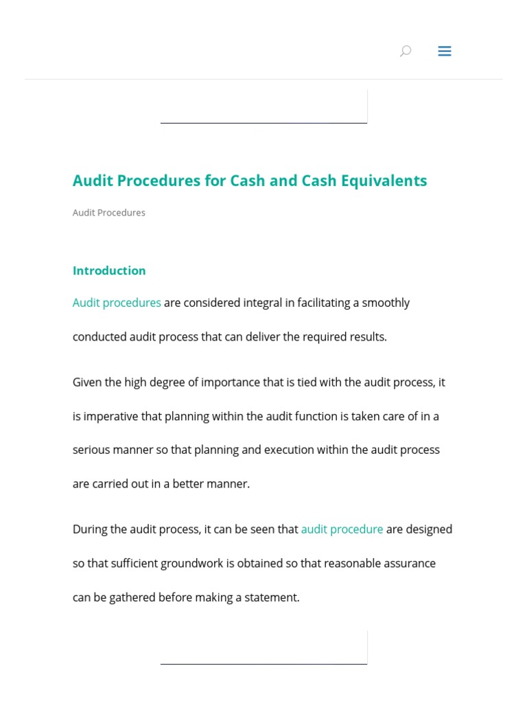 Audit Procedures For Cash and Cash Equivalents - WIKIACCOUNTING | PDF