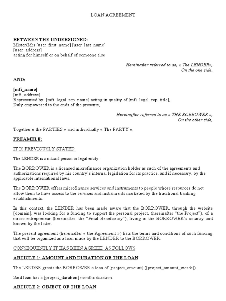 Contrat de Pret Standard en PDF | PDF