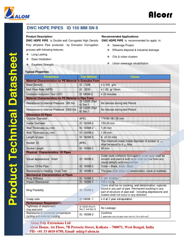 Technical Data Sheet 150mm & 300mm | PDF | Pipe (Fluid Conveyance ...