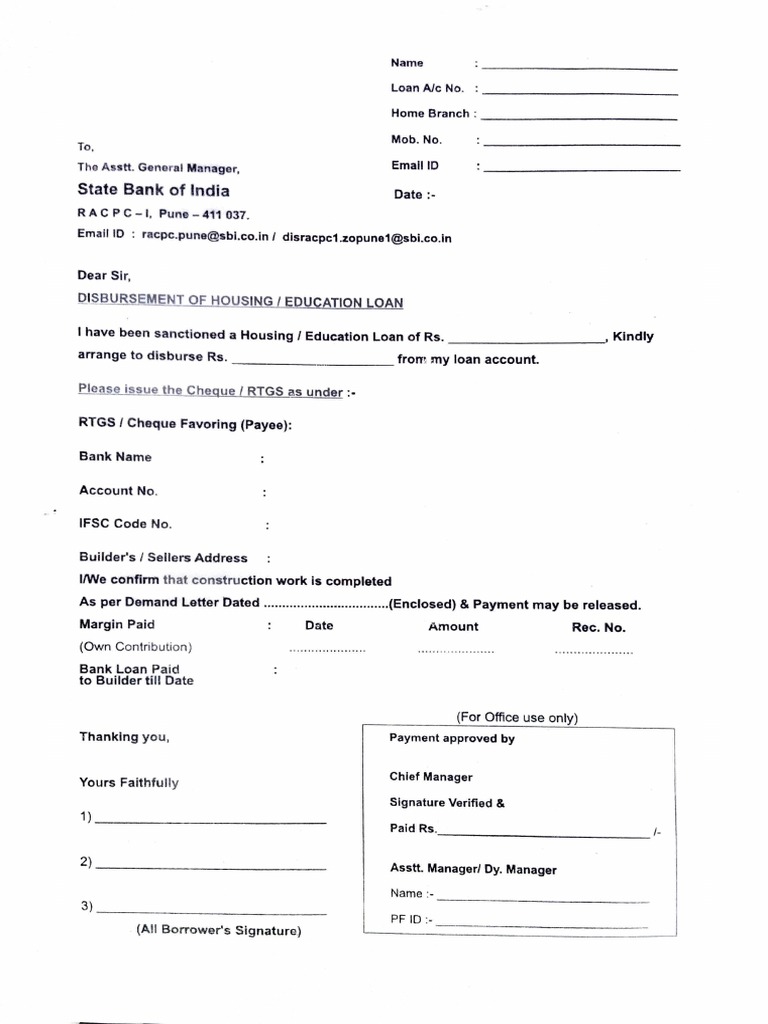 Disbursement of Housing/Education Loan: Email Id: Racpc - Pune@sbi - Co ...