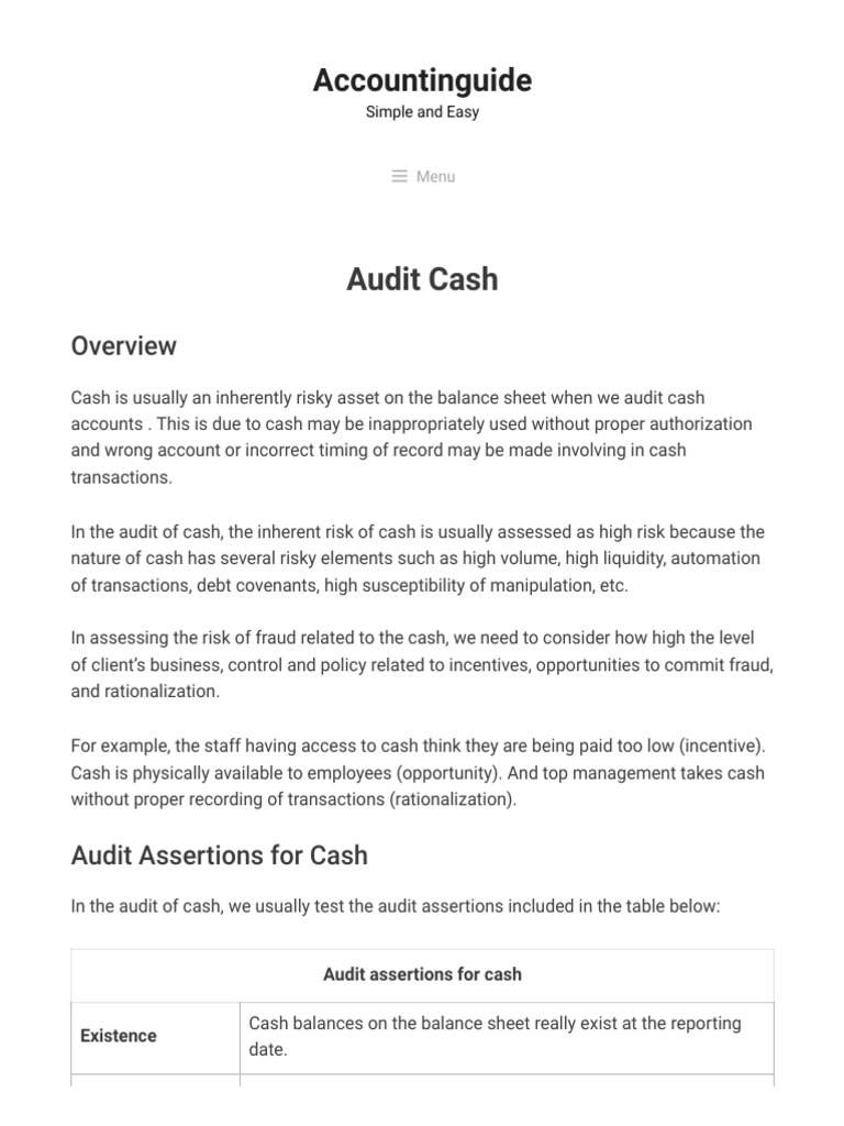 Audit Cash - Assertion - Procedure - Accountinguide | PDF | Internal ...