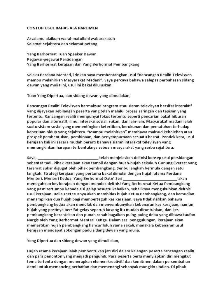 Contoh Usul Bahas Ala Parlimen | PDF