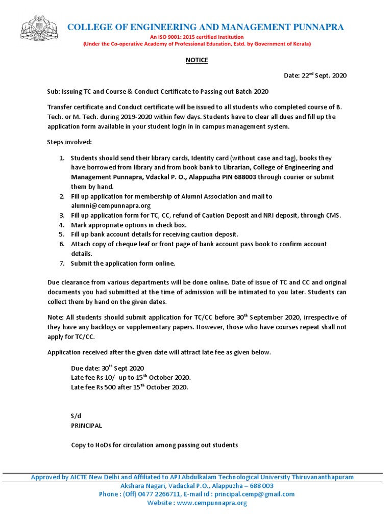 TC CC Notice Sept 2020 | PDF | Business