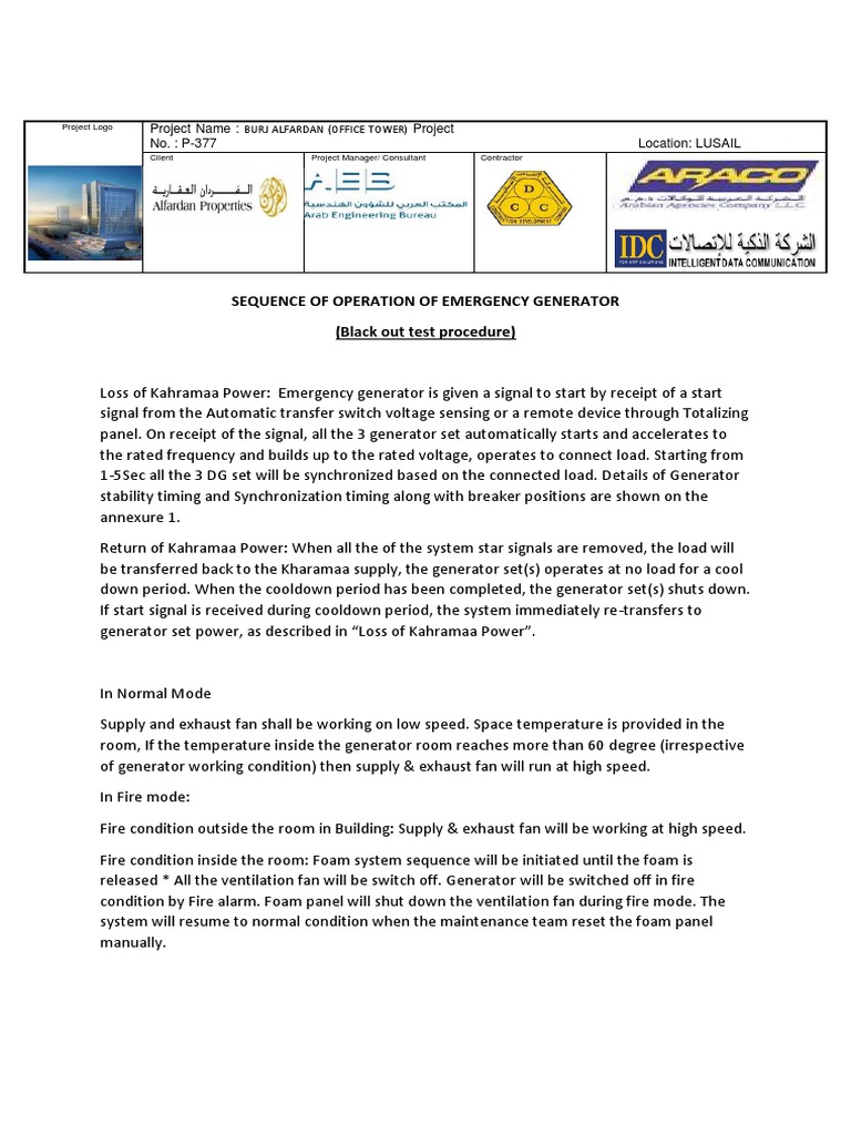 Emergency Generator Blackout Test Procedure | PDF | Electric Generator ...