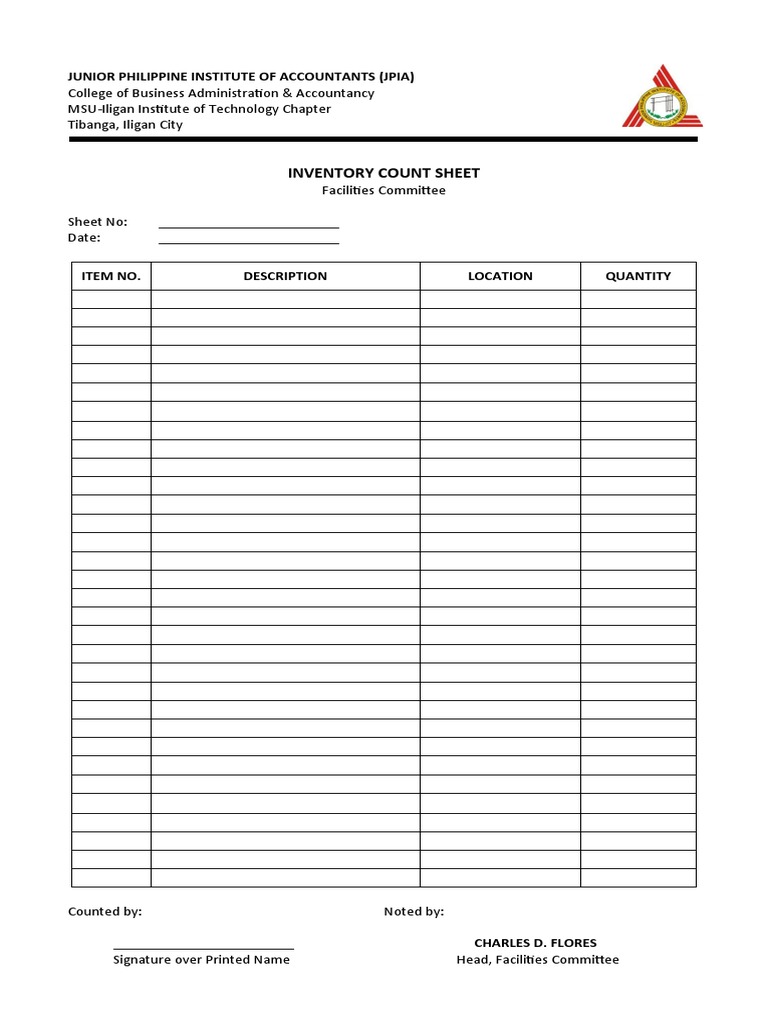 JPIA Inventory Count Sheet | PDF