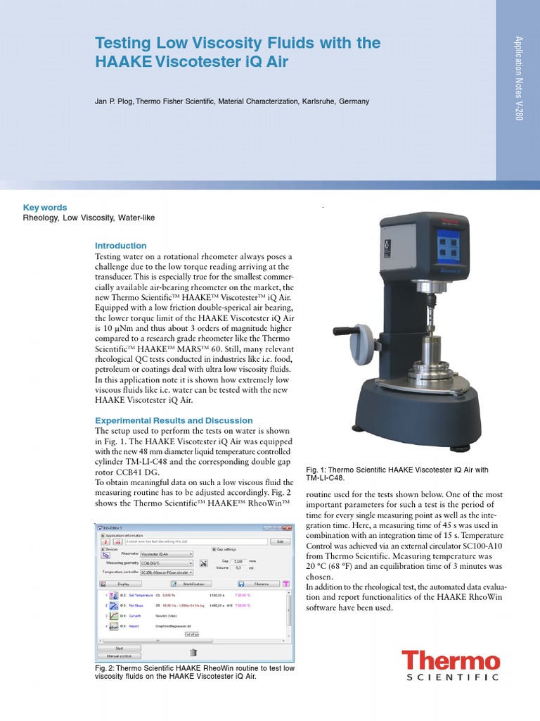 Testing Low Viscosity Fluids With The HAAKE Viscotester Iq Air | PDF ...