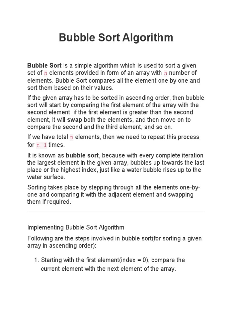 Bubble Sort Algorithm Pdf Array Data Structure Time Complexity 5319