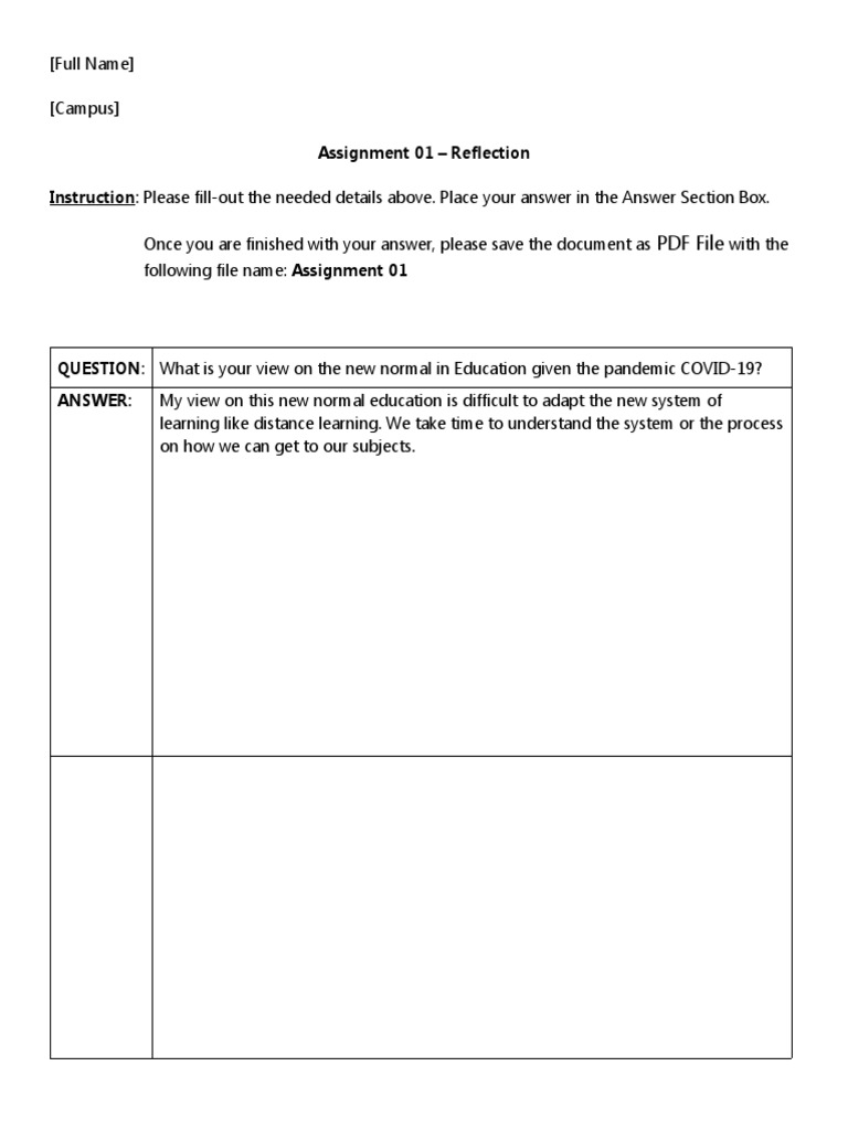 Reflection on New Normal in Education | PDF