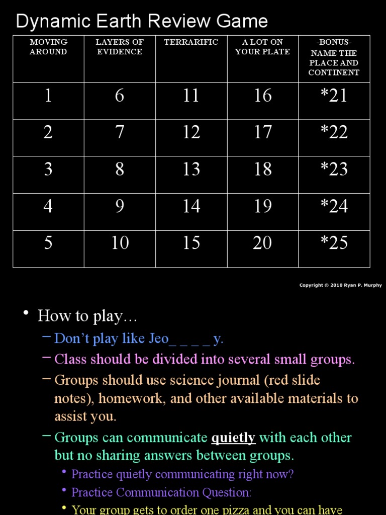 Dynamic Earth Review Game | PDF | Plate Tectonics | Rock (Geology)