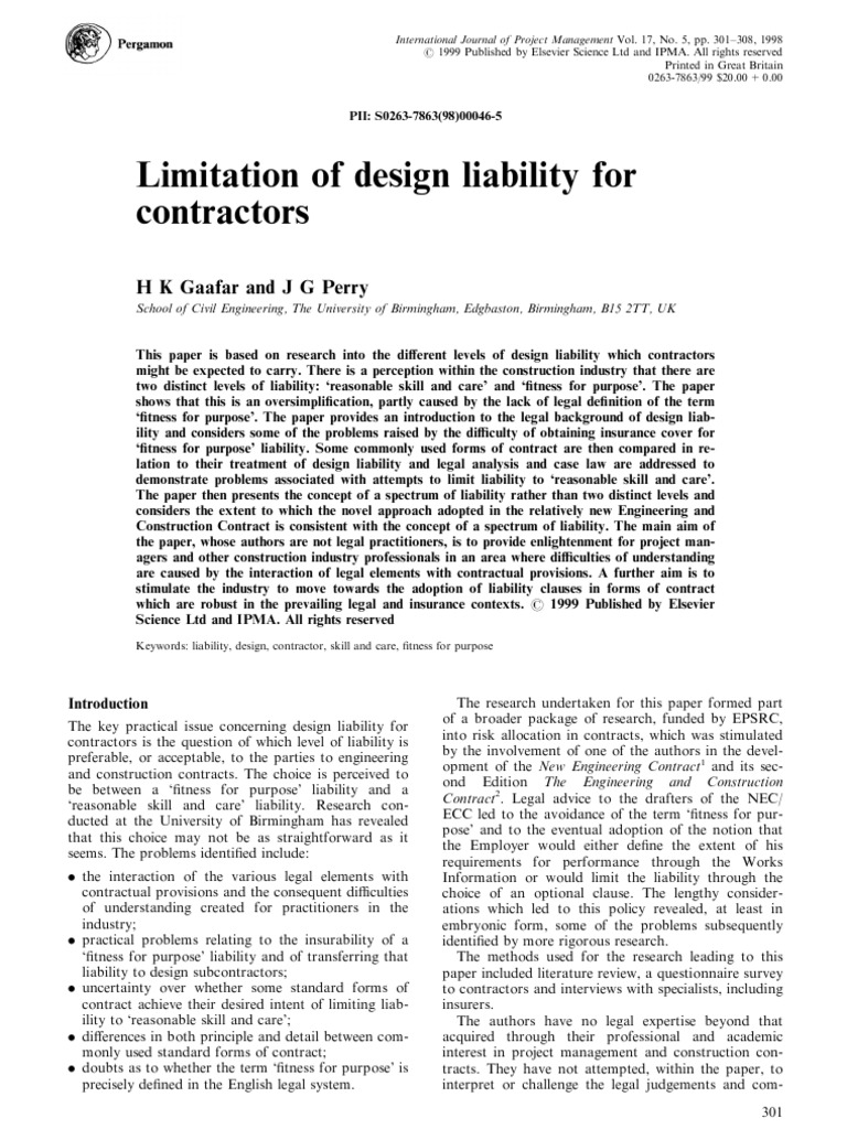 Limitation of Design Liability For Contractors | Download Free PDF ...