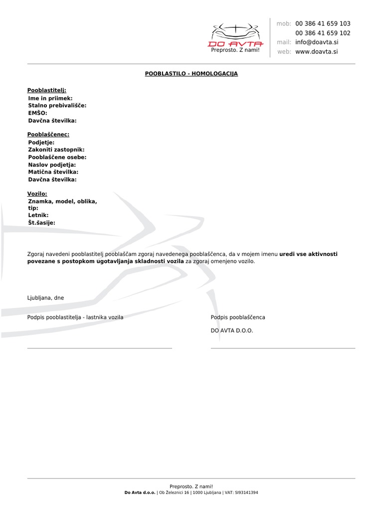 Pooblastilo Homologacija PDF | PDF