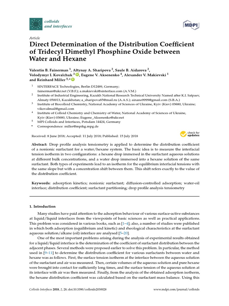 Direct Determination of The Distribution Coefficient of Tridecyl ...