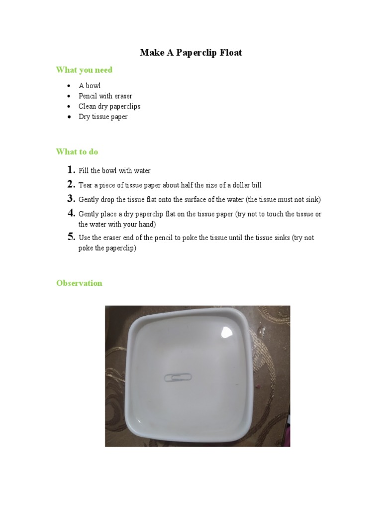Make A Paperclip Float | PDF