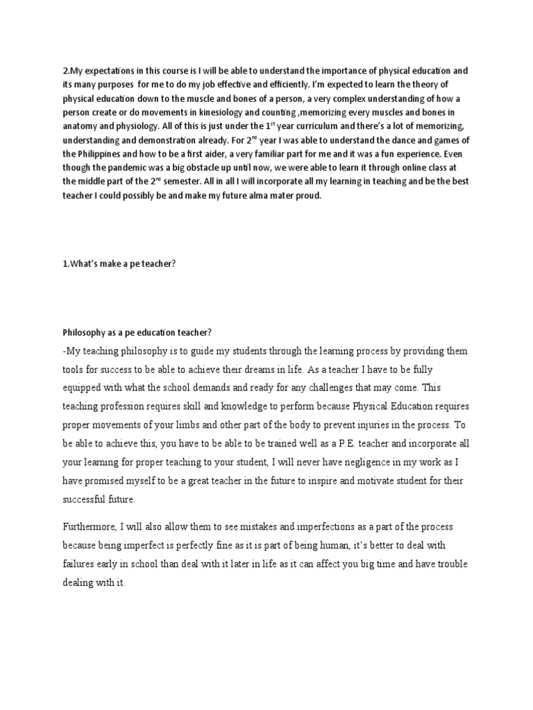 Expectations for Future PE Educators | PDF | Physical Education | Teachers