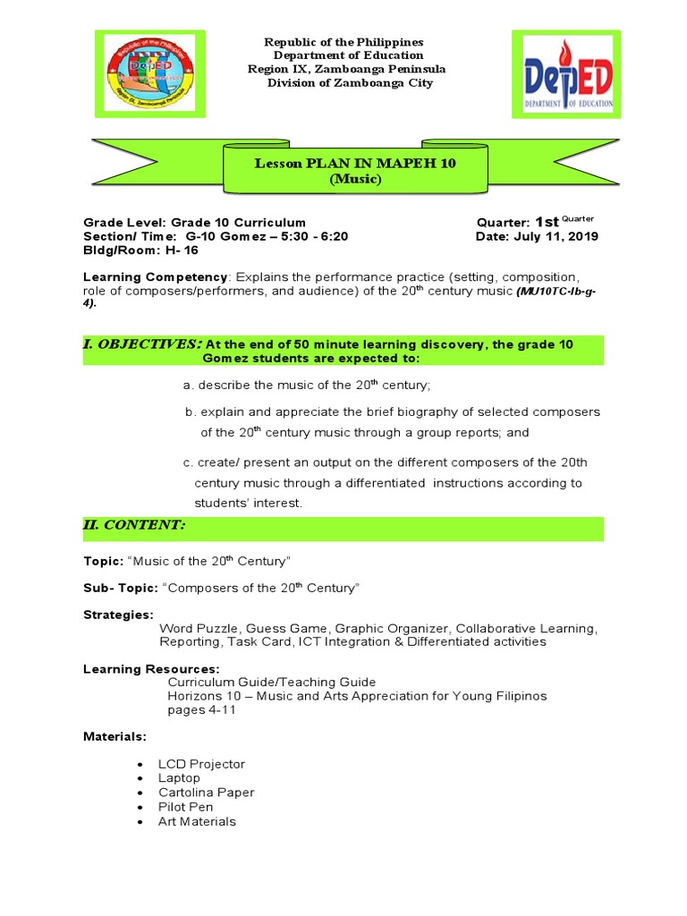 Sample Lesson Plan | PDF | Impressionism | Composers