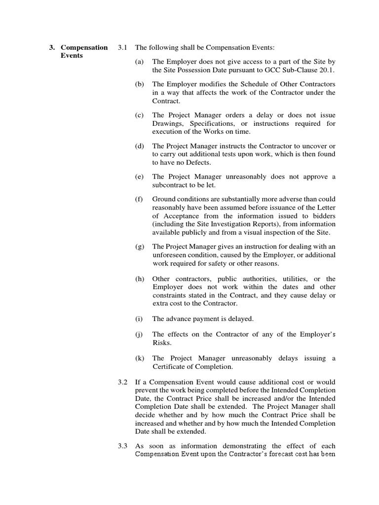 Compensation Events | PDF | Breach Of Contract | General Contractor