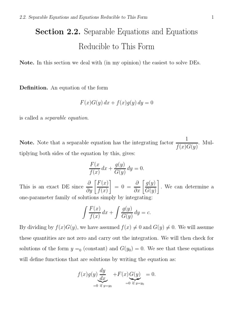 Section 2.2. Separable Equations and Equations Reducible To This Form ...