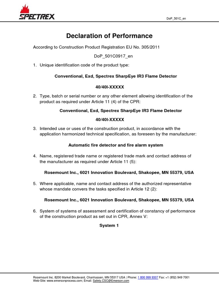 40 40i Triple Ir Ir3 Flame Detector Declaration of Performance English ...