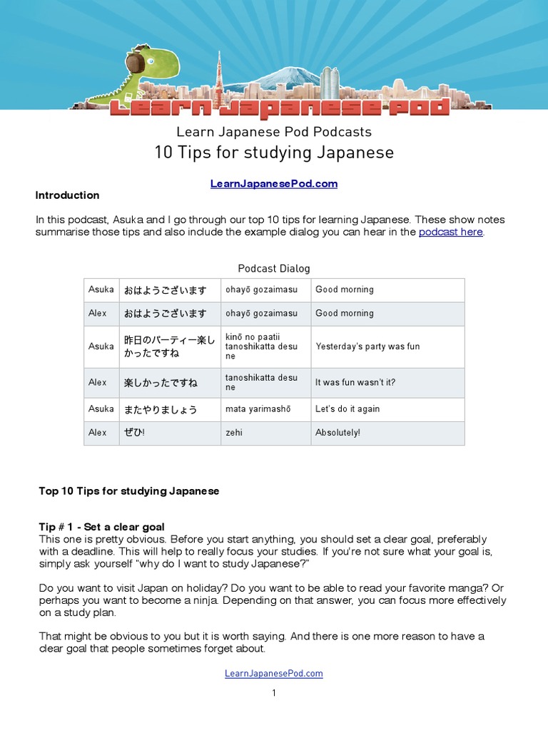 10 Tips For Studying Japanese: Learn Japanese Pod Podcasts | PDF ...