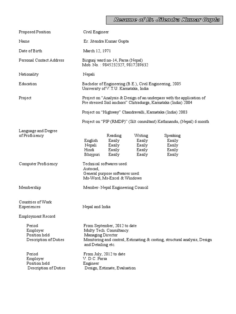 Bio Data | PDF | Nepal | Engineer