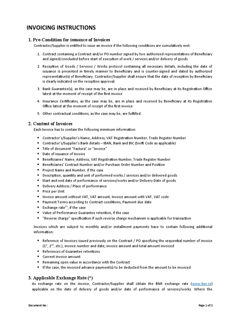 Invoicing Instructions: 1. Pre-Condition For Issuance of Invoices | PDF ...