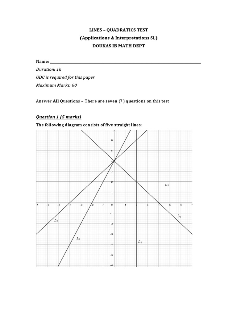 Lines - Quadratics Test | PDF | Quadratic Equation | Space