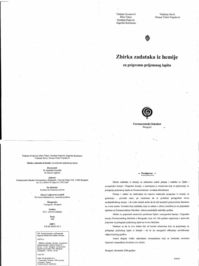 Zbirka Zadataka Iz Hemije Za Pripremu Prijemnog | PDF