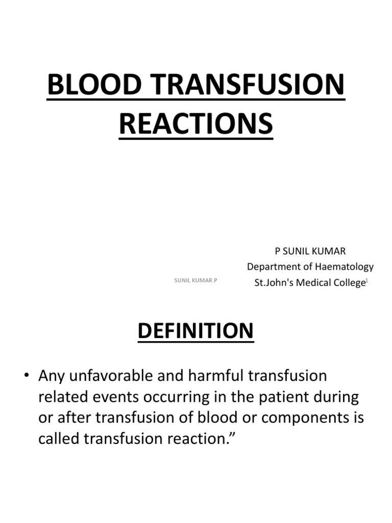 Classification and Management of Transfusion Reactions | PDF | Blood ...