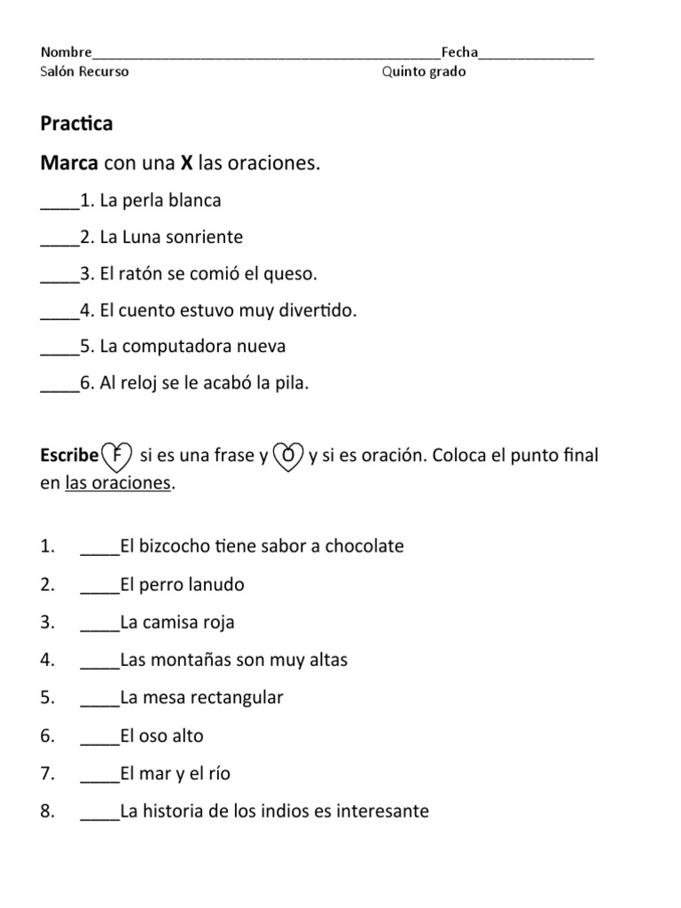 Practica Frase U Oración | PDF