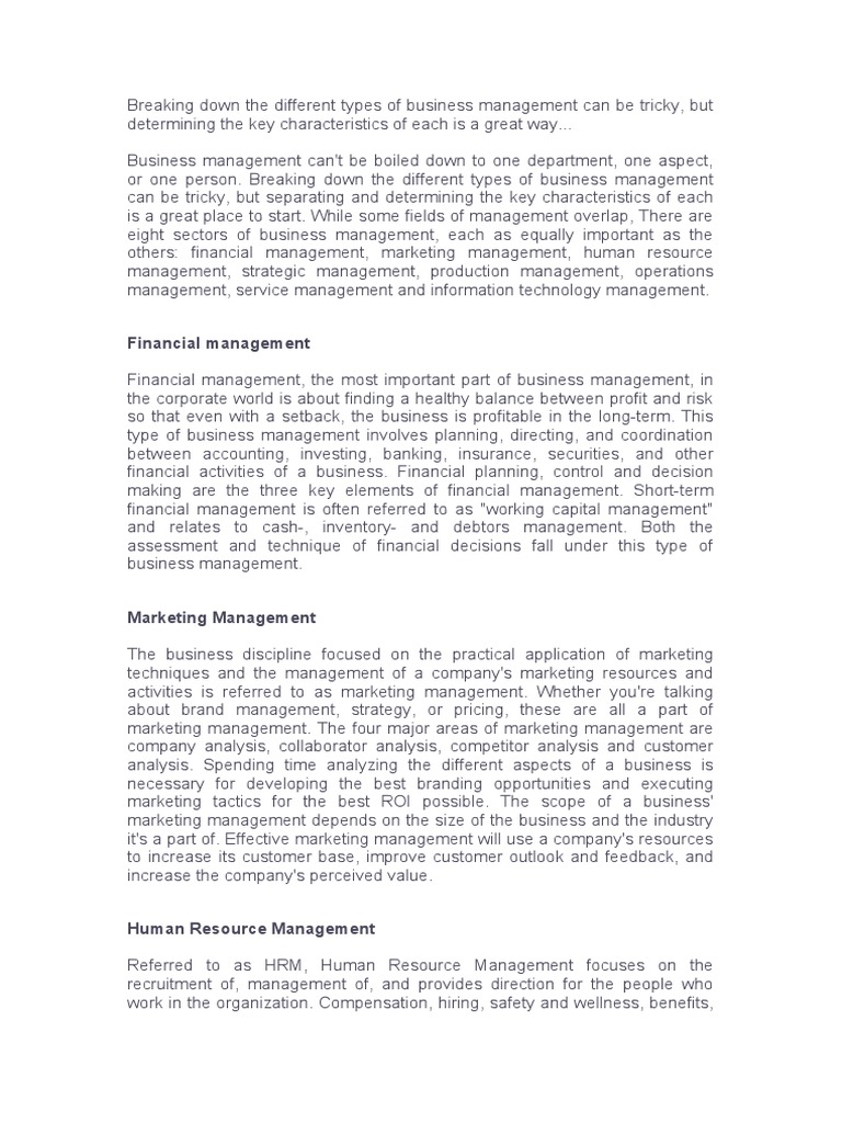 Key Branches of Business Management | PDF | Human Resource Management ...
