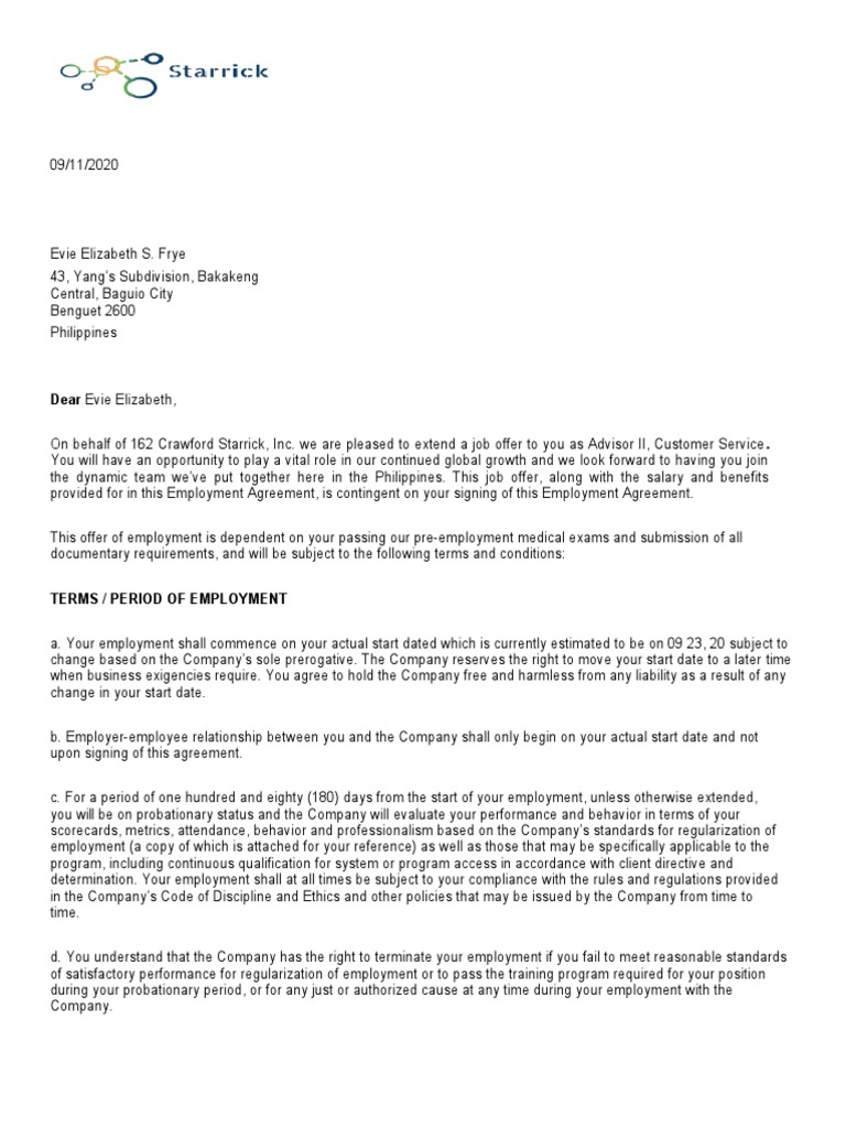 Contract of Employment For Call Center Agent | PDF | Confidentiality ...