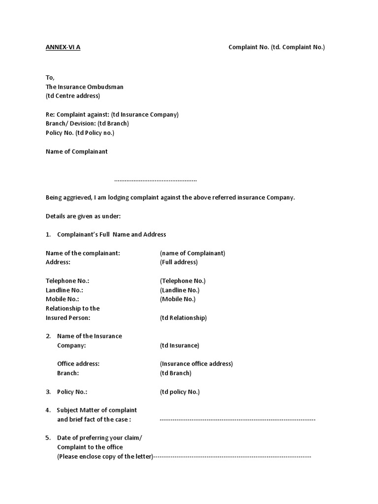 Ombudsman Complaint Form1 | Download Free PDF | Insurance | Business Law