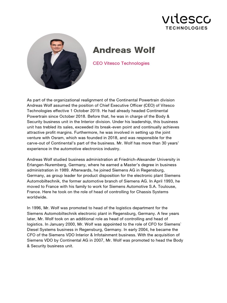 Andreas Wolf: CEO Vitesco Technologies | PDF