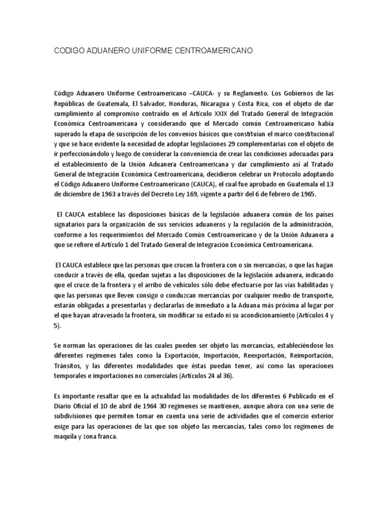 Codigo Aduanero Uniforme Centroamericano | PDF | aduana | Arancel