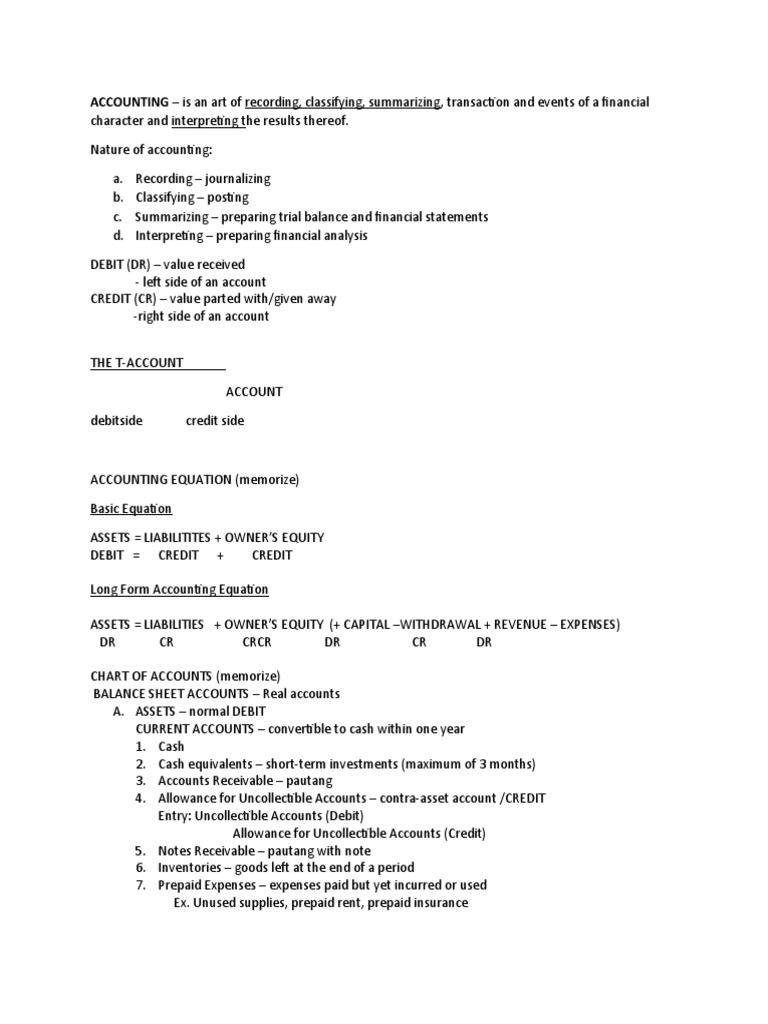 Accounting Is An Art Of Recording Classifying Summarizing Transaction And Events Of A